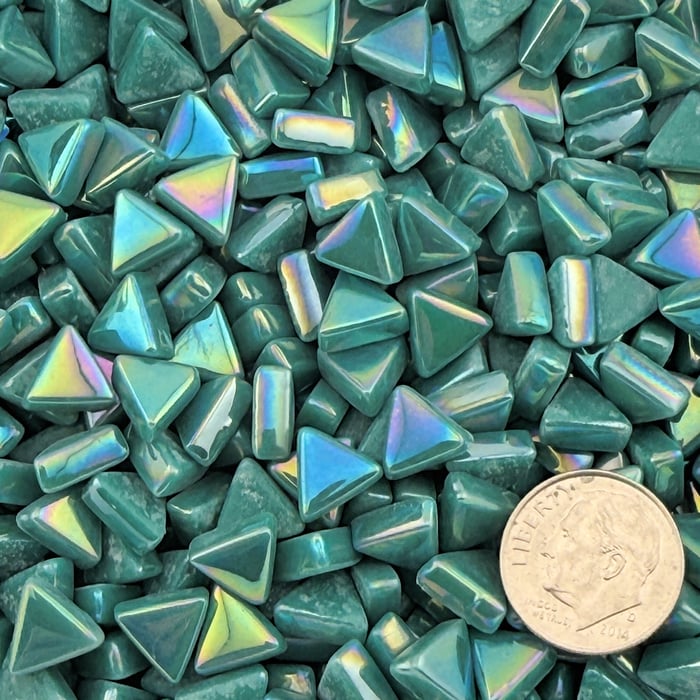 Sweetie Iridized Turquoise Triangle Tiles | 10mm Recycled Glass Mosaic